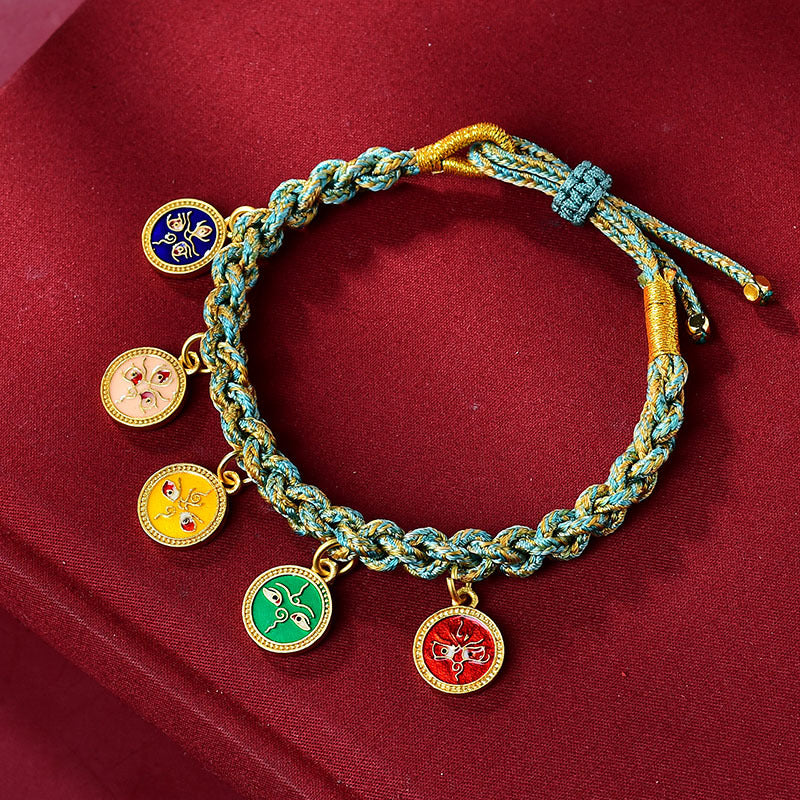 Tibetan Handwoven Colorful Five Way God of Wealth Bracelet Rope Tangka ...
