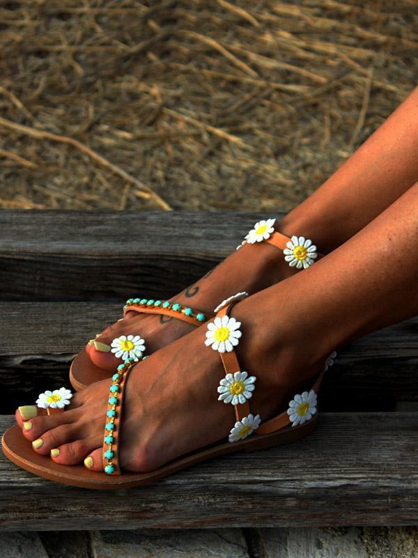 Summer Beach Flower Flat Sandals For Women – boholooks
