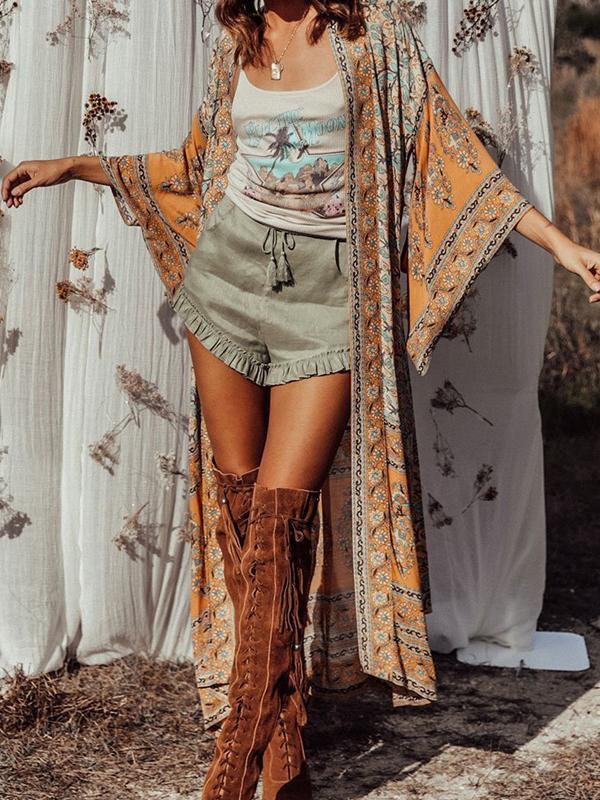 Bohemian Floral Print Women Long Sleeve Boho Cover-up – boholooks