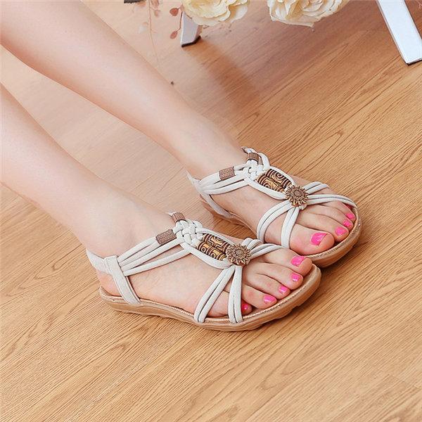 Flower Bead Knitting Clip Toe Slip On Flat Beach Outdoor Sandals ...